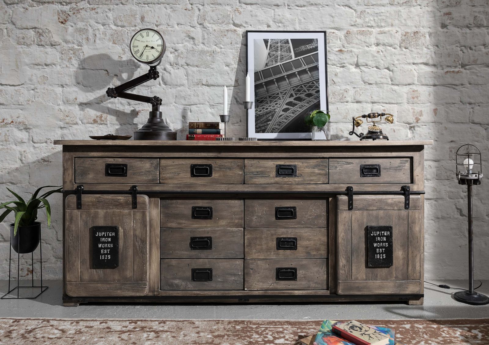 Sideboard Mango 200x45x90 grau lackiert RAILWAY 222